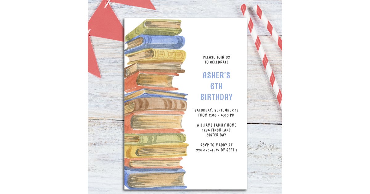 Books Birthday Party Invitation | Zazzle