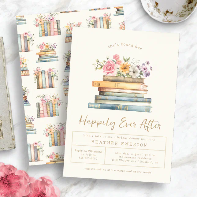Books Floral Bridal Shower Invitation | Zazzle