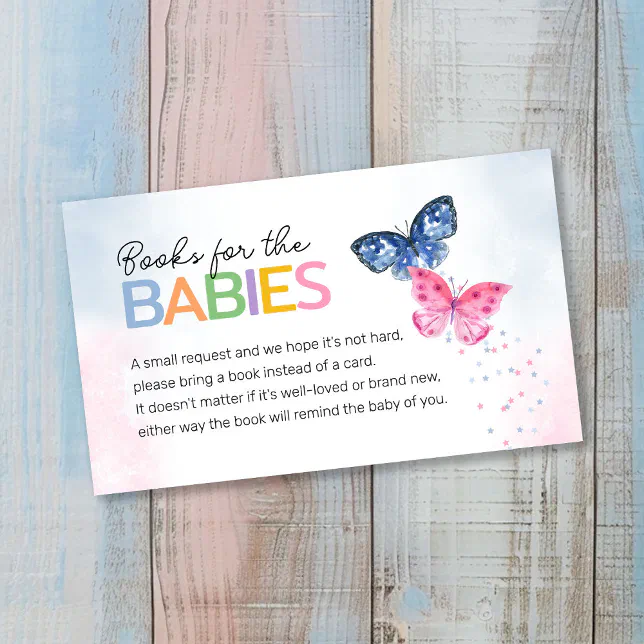 Books for Babies Butterflies Twins Baby Shower Enclosure Card | Zazzle