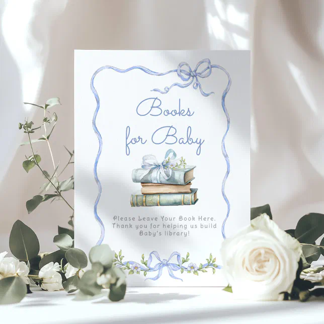 Books for baby Blue bow New Chapter baby shower Poster | Zazzle