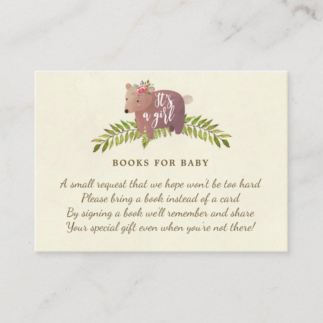 books for baby book request card cute bear girl | Zazzle