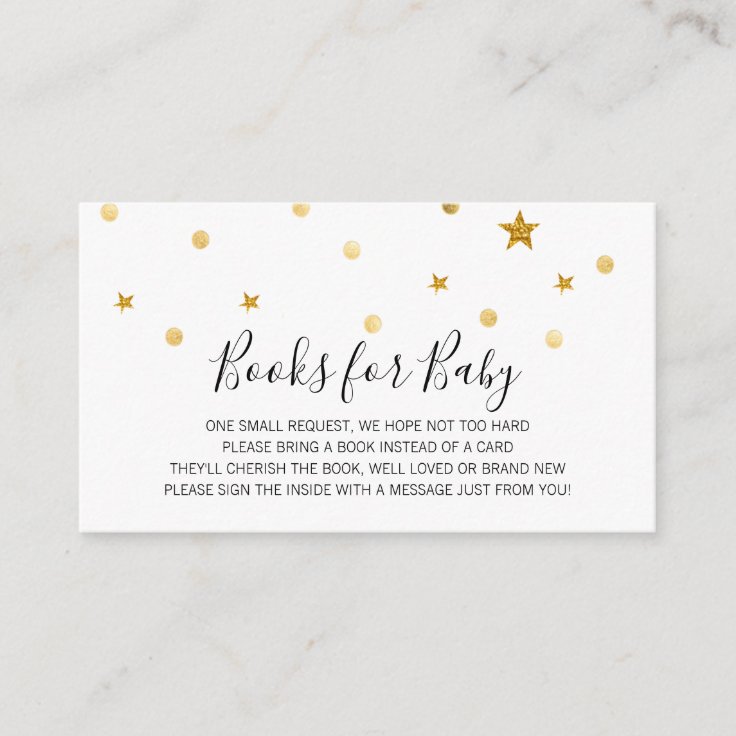 Books for Baby insert card with gold glitter | Zazzle