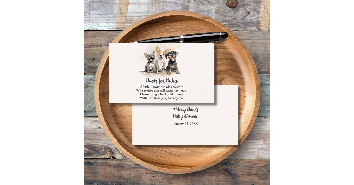 Books for Baby Puppy Dog Watercolor Baby Shower Enclosure Card | Zazzle