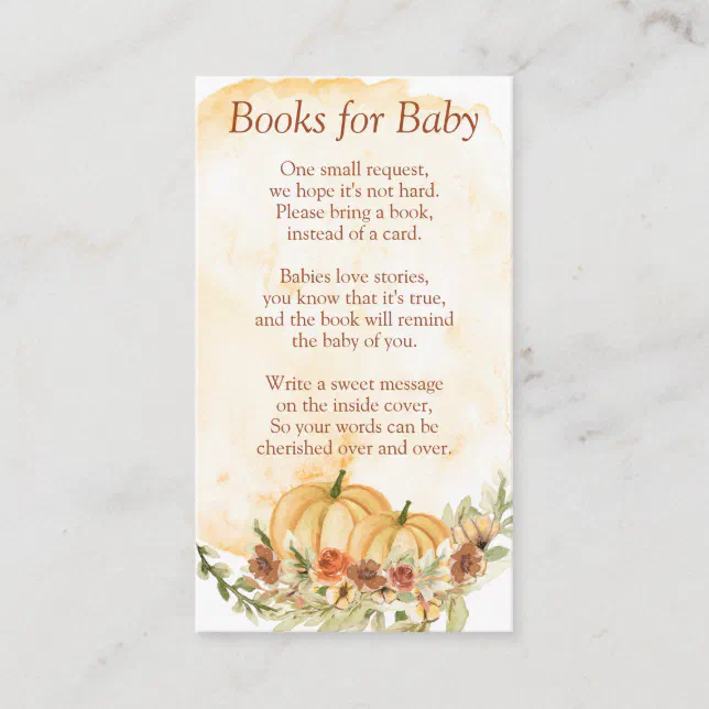 Books for Baby Shower Fall Pumpkins Enclosure Card | Zazzle
