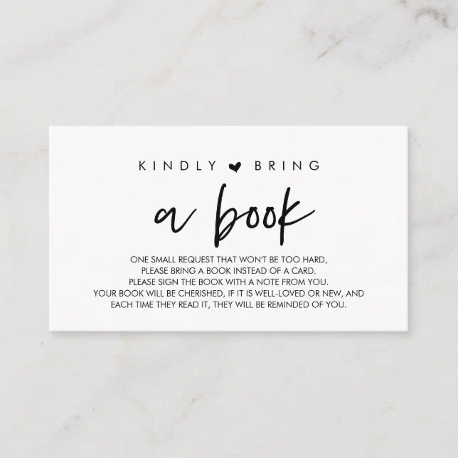 Books for the baby, Modern Please bring a book Enc Enclosure Card | Zazzle