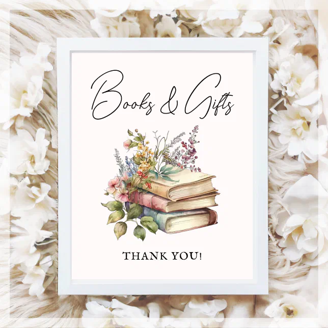 Books & Gifts Sign | Book Theme Baby Shower Poster | Zazzle