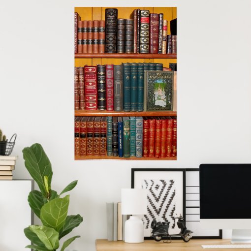 books library bookshelf bookshop poster | Zazzle