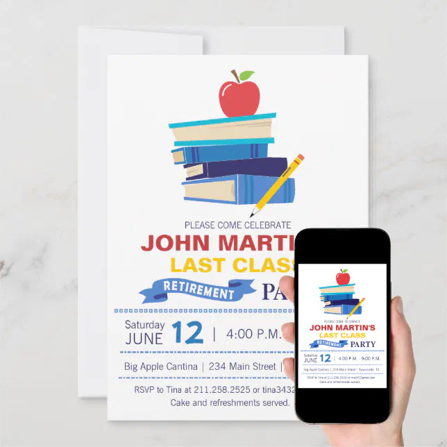 Books Stacked Teacher Retirement Invitation | Zazzle