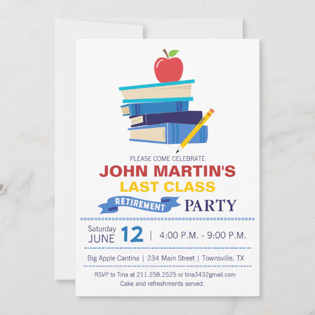 Books Stacked Teacher Retirement Invitation | Zazzle