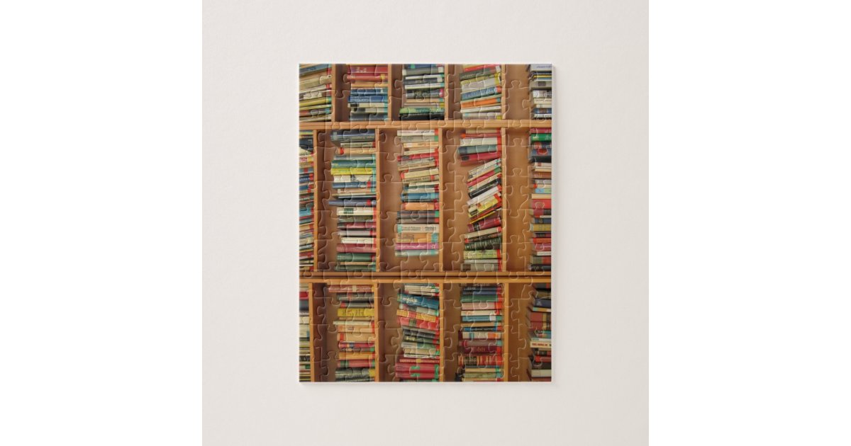 Bookshelf background jigsaw puzzle | Zazzle