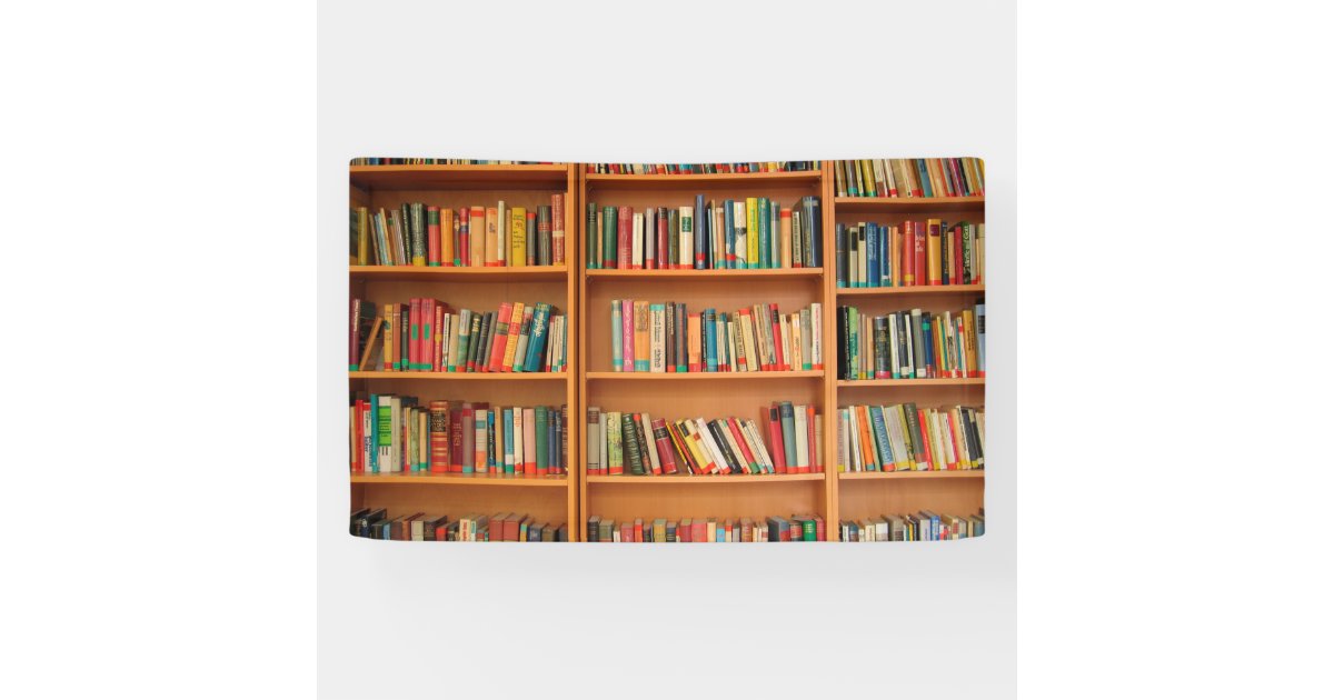 Bookshelf Books Library Bookworm Reading Banner | Zazzle
