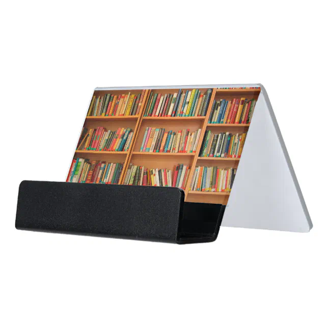 Bookshelf Books Library Bookworm Reading Desk Business Card Holder | Zazzle