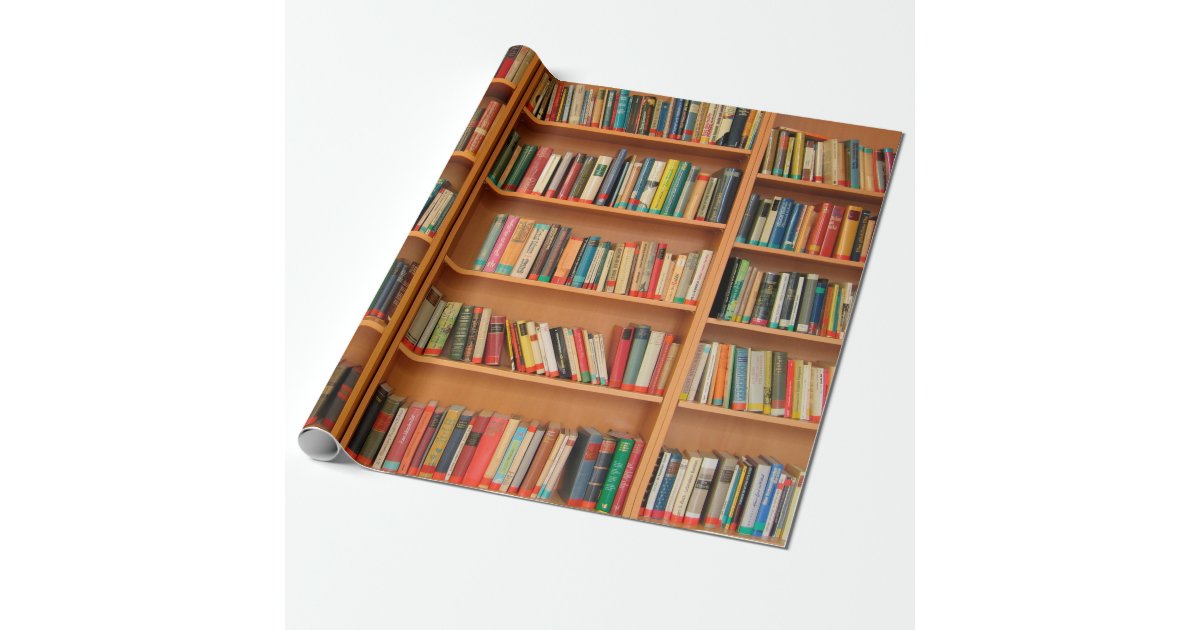 Bookshelf Books Library Bookworm Reading Wrapping Paper | Zazzle