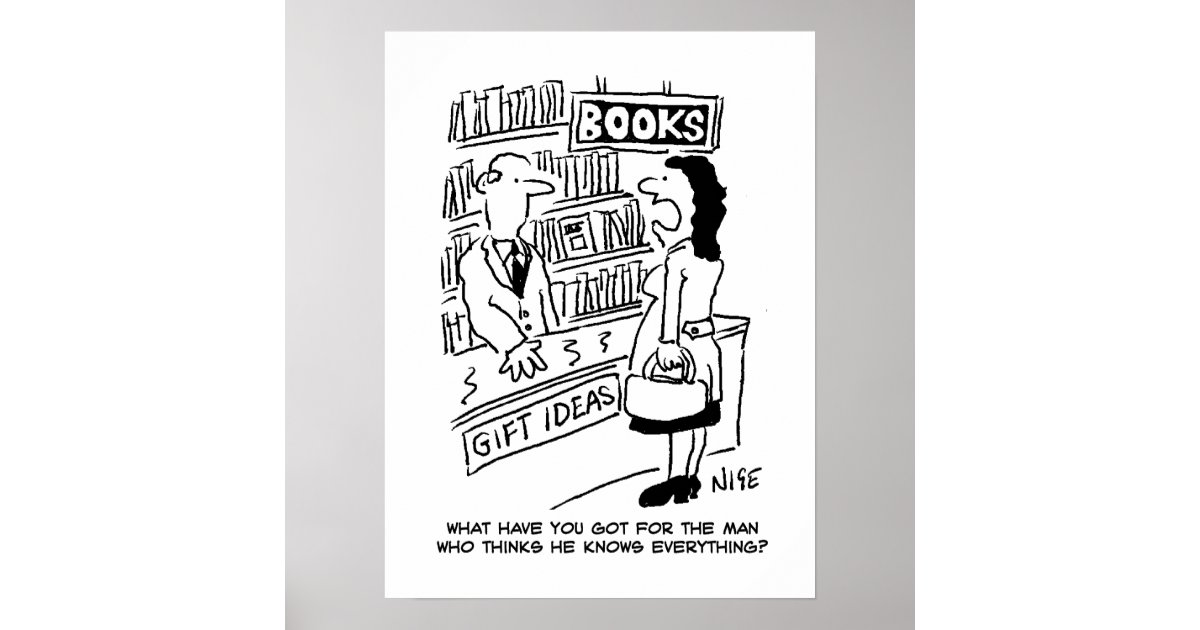 Bookshop Customer asks Shopkeeper a Question Poster | Zazzle
