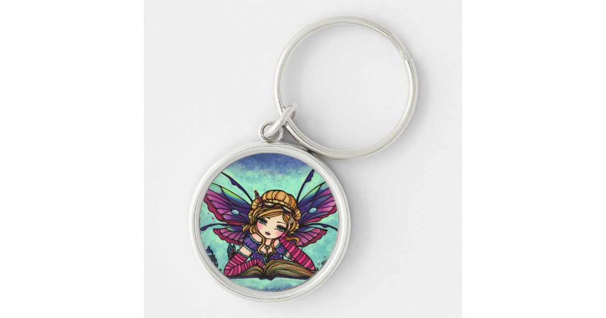 Bookworm Fairy Library Fantasy Art by Hannah Lynn Keychain | Zazzle