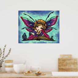 Bookworm Fairy Library Fantasy Art by Hannah Lynn Poster | Zazzle