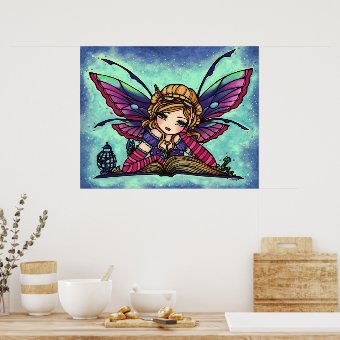 Bookworm Fairy Library Fantasy Art by Hannah Lynn Poster | Zazzle