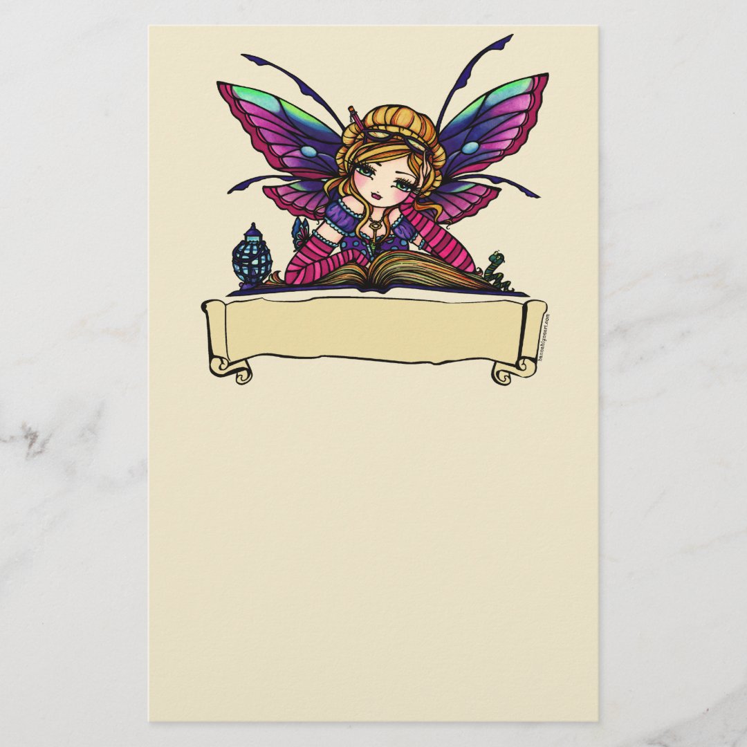 Bookworm Fairy Library Fantasy Art by Hannah Lynn Stationery | Zazzle