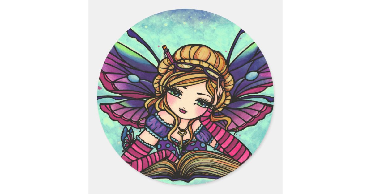 Bookworm Fairy Library Fantasy Art Stickers | Zazzle