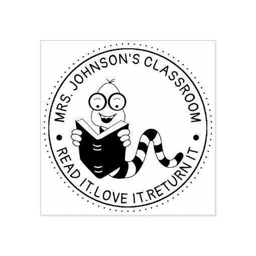 Bookworm Library Teachers Classroom Rubber Stamp | Zazzle