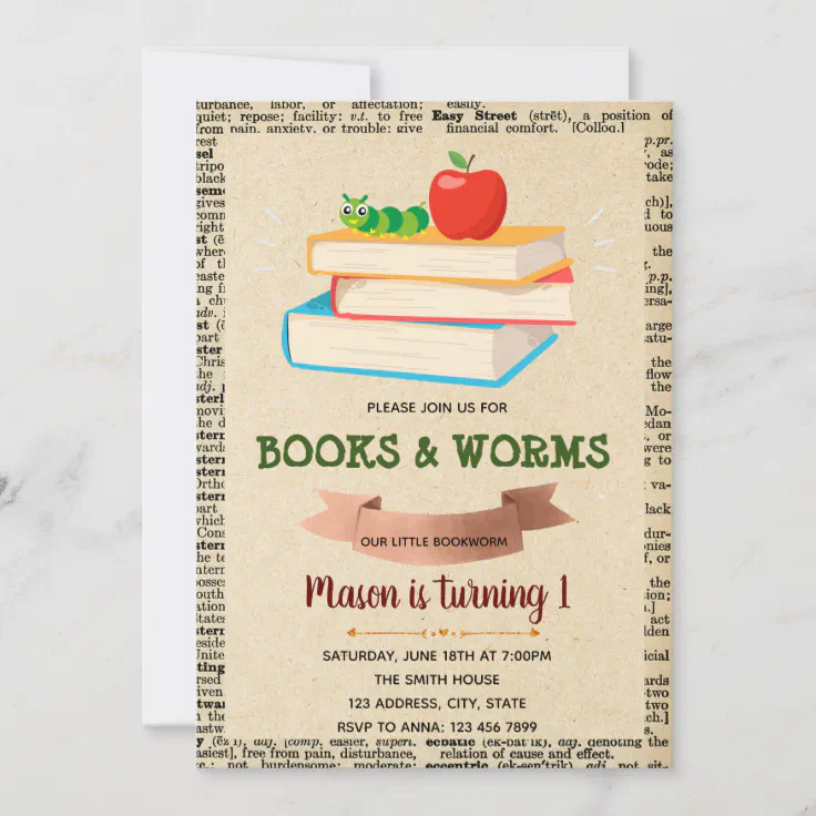 Bookworm party theme invitation | Zazzle