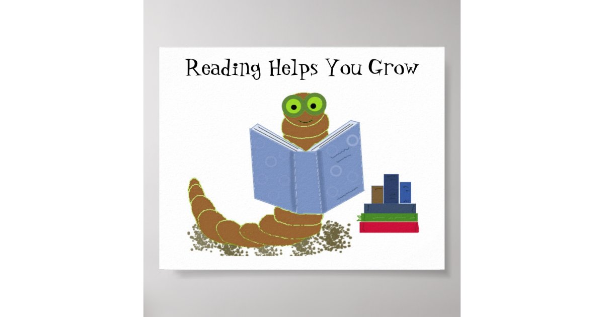 Bookworm Reading Books Poster | Zazzle