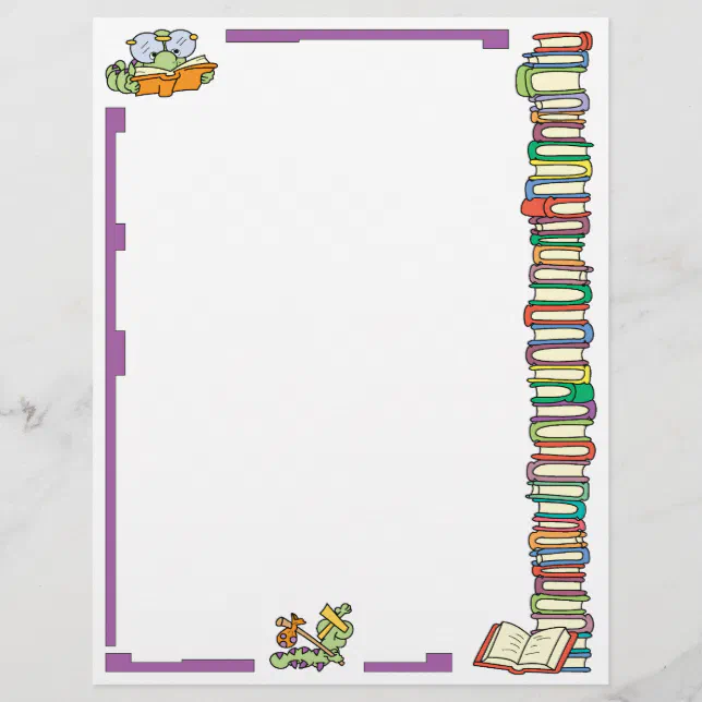 Bookworm Reading Letterhead | Zazzle