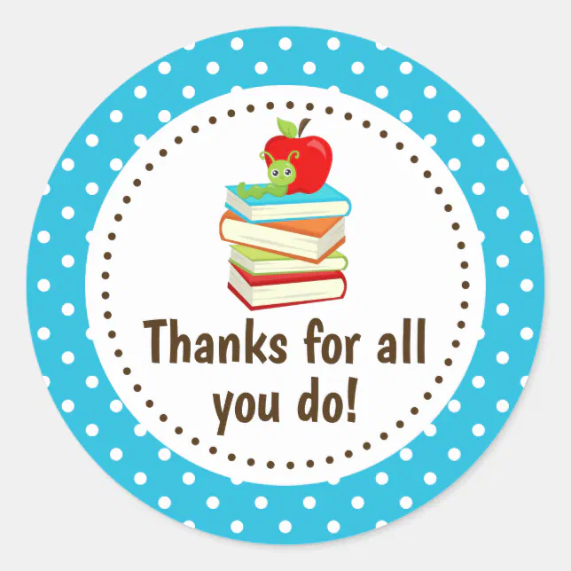Bookworm Thank You Teacher Appreciation Blue Spots Classic Round ...