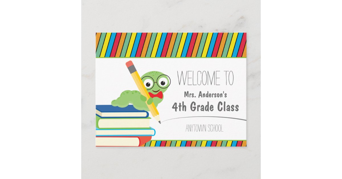 Bookworm Welcome Back To School colorful Postcard | Zazzle