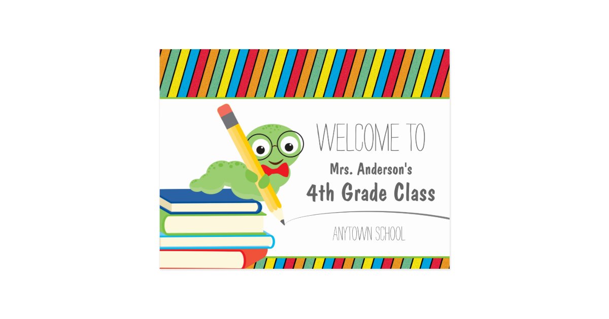 Bookworm Welcome Back To School colorful Postcard | Zazzle.com
