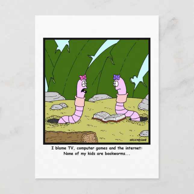 Bookworm: Worm Cartoon Postcard | Zazzle