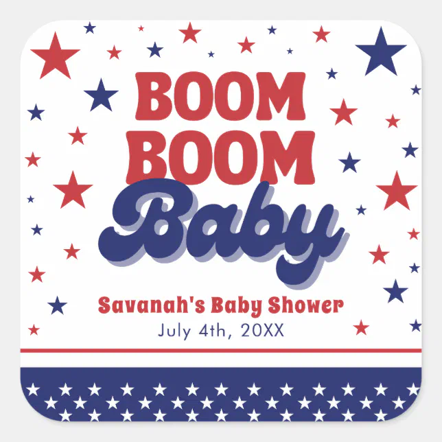 Boom Boom Baby 4th July Patriotic Baby Shower Square Sticker | Zazzle