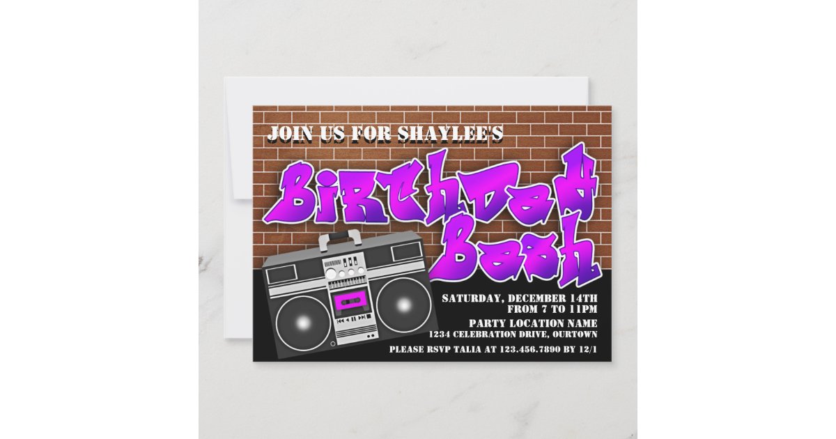Boom Box Hip Hop Birthday Party Invitation | Zazzle