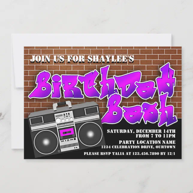 Boom Box Hip Hop Birthday Party Invitation | Zazzle