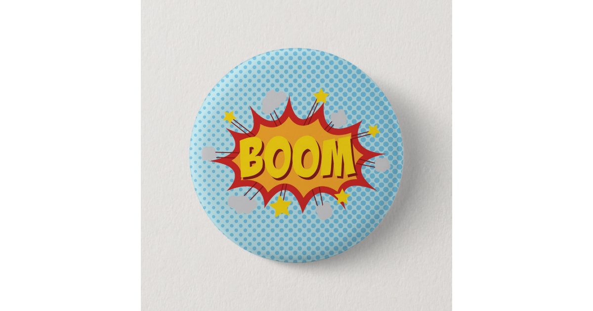 BOOM comic book sound effect Button | Zazzle