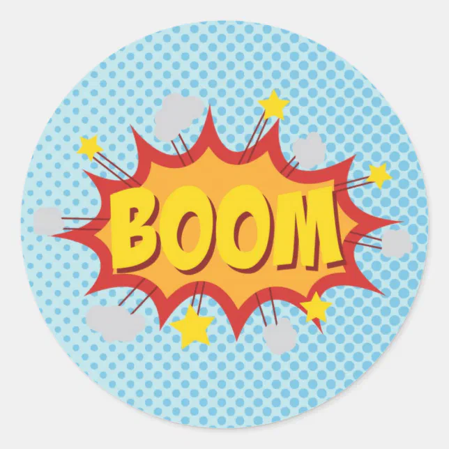 BOOM comic book sound effect Classic Round Sticker | Zazzle