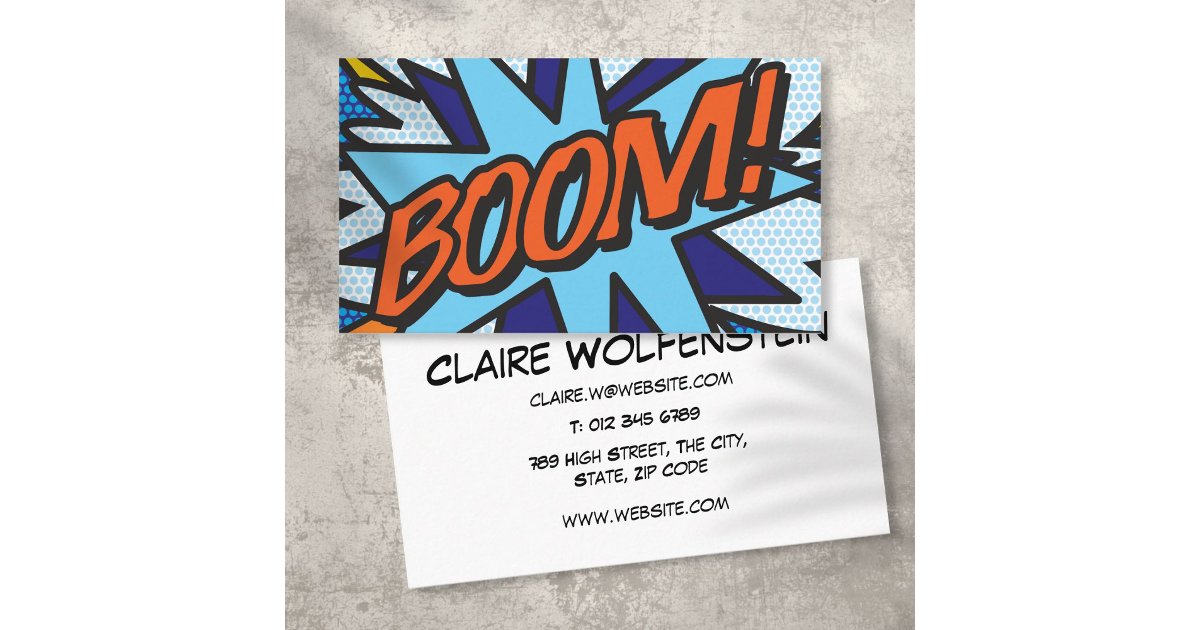 BOOM Fun Retro Comic Book Business Card | Zazzle
