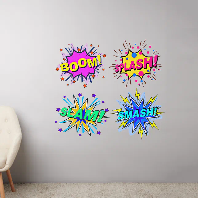 Boom Splash Slam Smash, Purple Yellow Pop Art 50" Wall Decal | Zazzle