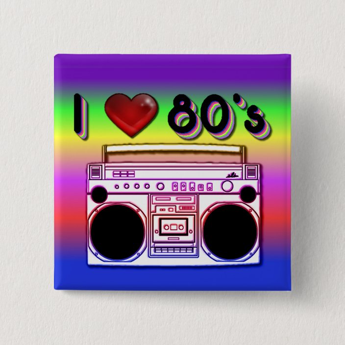 Boombox 80's Square Retro 80's Button | Zazzle.com
