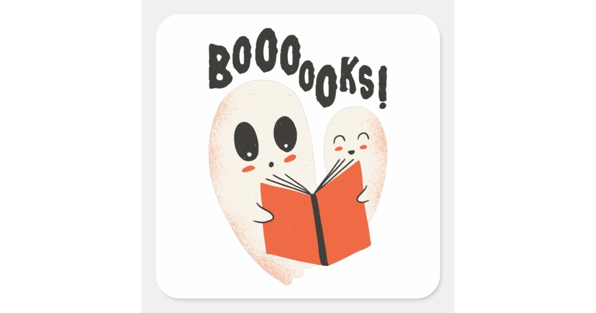 Booooks Halloween Ghosts Book Square Sticker | Zazzle