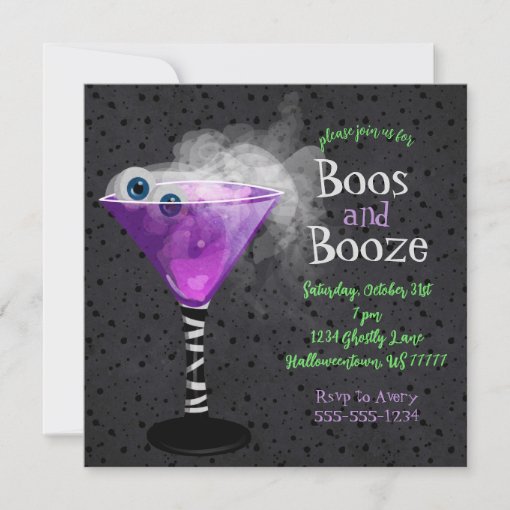 Boos and Booze Adult Halloween Cocktail Party Invitation | Zazzle