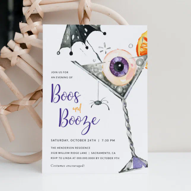 Boos and Booze Adult Halloween Cocktail Party Invitation | Zazzle
