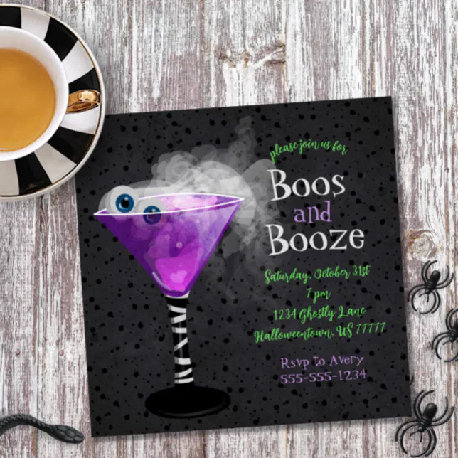 Boos and Booze Adult Halloween Cocktail Party Invitation | Zazzle