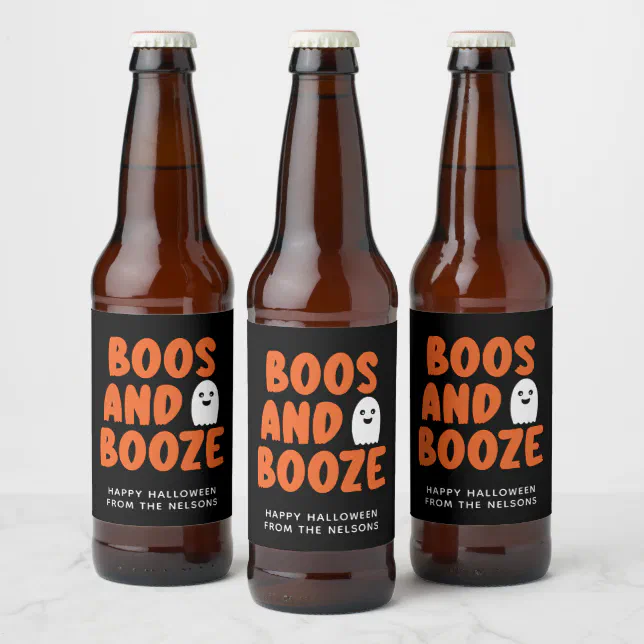 Boos and Booze Adult Halloween Ghost Black Beer Bottle Label | Zazzle