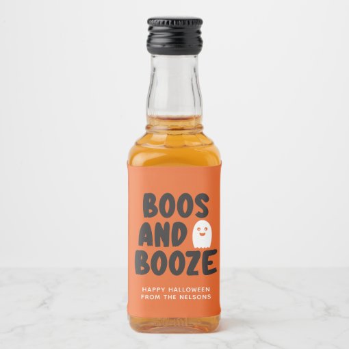 Boos and Booze Adult Halloween Ghost Orange Liquor Bottle Label | Zazzle