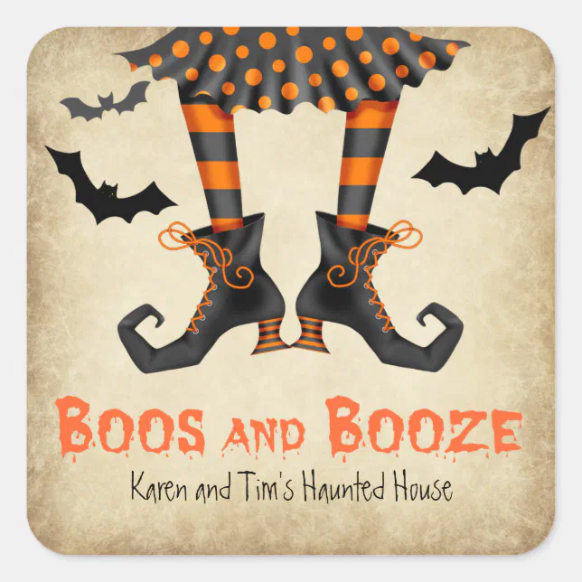 Boos and Booze Adult Halloween Party Square Sticker | Zazzle