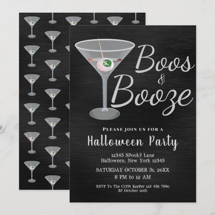 Boos and Booze Cocktail Halloween Invitation | Zazzle