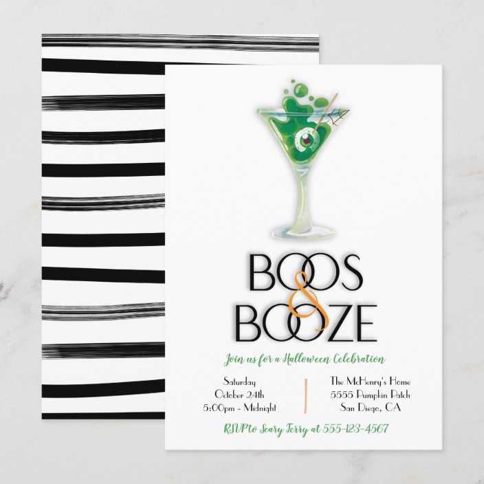 Boos and Booze Cocktail Modern Halloween Party Inv Invitation | Zazzle