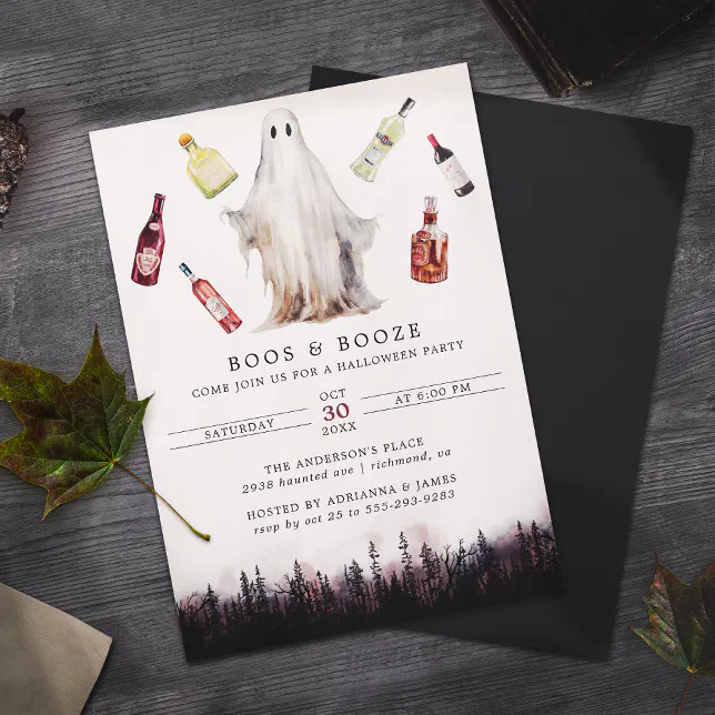 Boos and Booze | Funny Ghost Adult Halloween Party Invitation | Zazzle