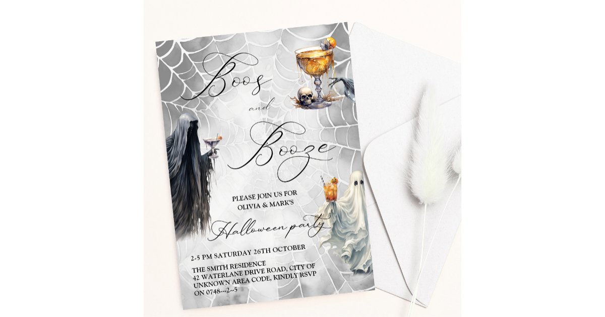 Boos and Booze Ghost Adult Halloween Party Invitation | Zazzle